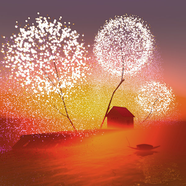 Winston Porter House Under Firework Trees On Canvas by Vokduy Print | Wayfair